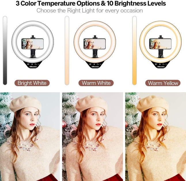 UBeesize 10’’ LED Ring Light with Stand and Phone Holder, Selfie Halo ...
